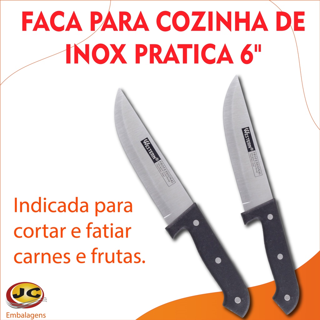 FACA PARA COZINHA DE INOX 6, FACA INOX WESTERN | Shopee Brasil
