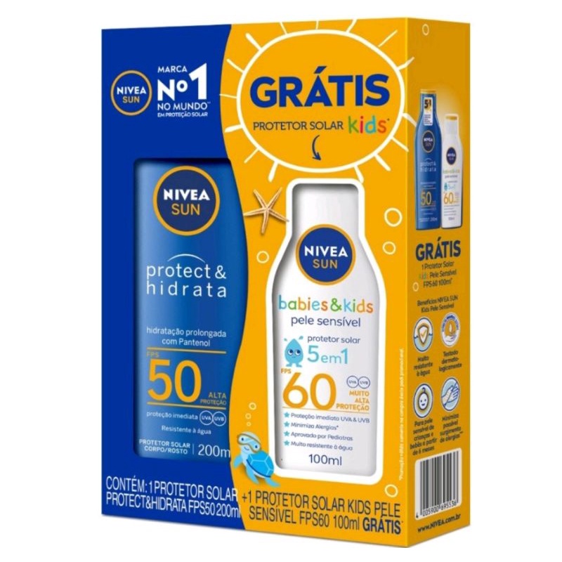 Kit Protetor Solar Corporal Nivea FPS 50 200ml + Protetor Solar Baby ...