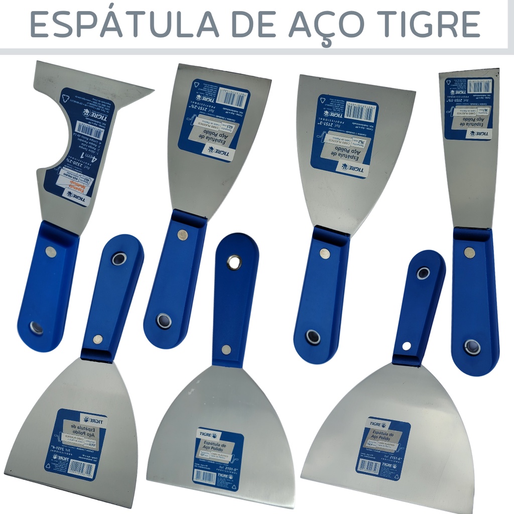 Espátula de Aço Polido Tigre Profissional Multiuso Para Massa,Gesso e ...