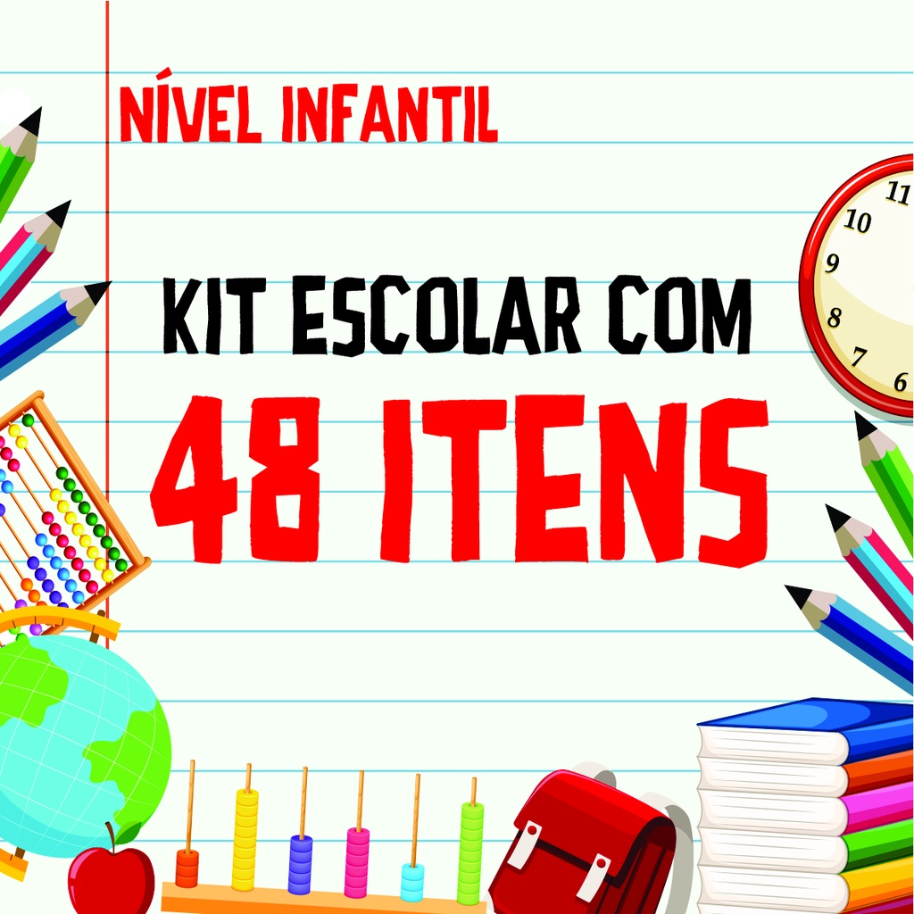 KIT ESCOLAR 48 itens - Material Escolar - Papelaria | Shopee Brasil