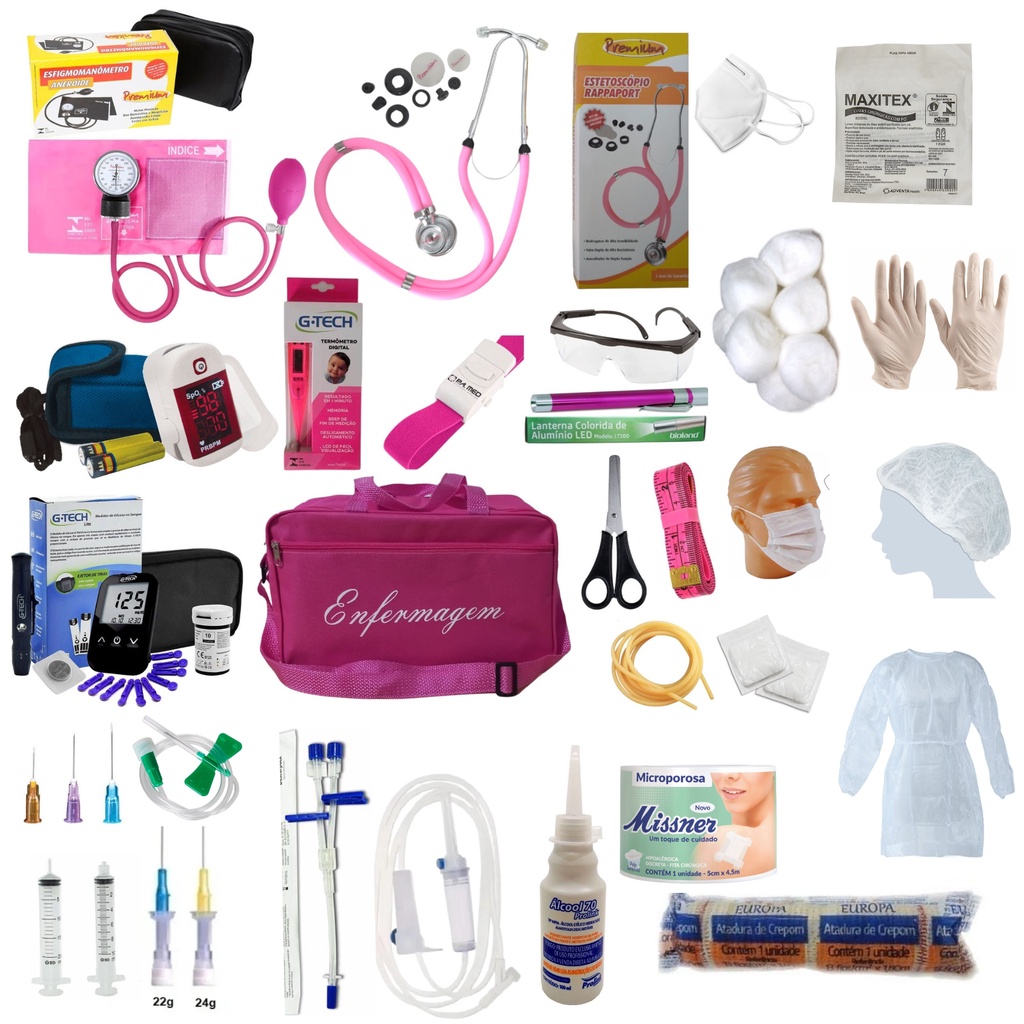Kit Enfermagem Com 60 Itens Com Esteto E Esfigmo Completo | Shopee Brasil