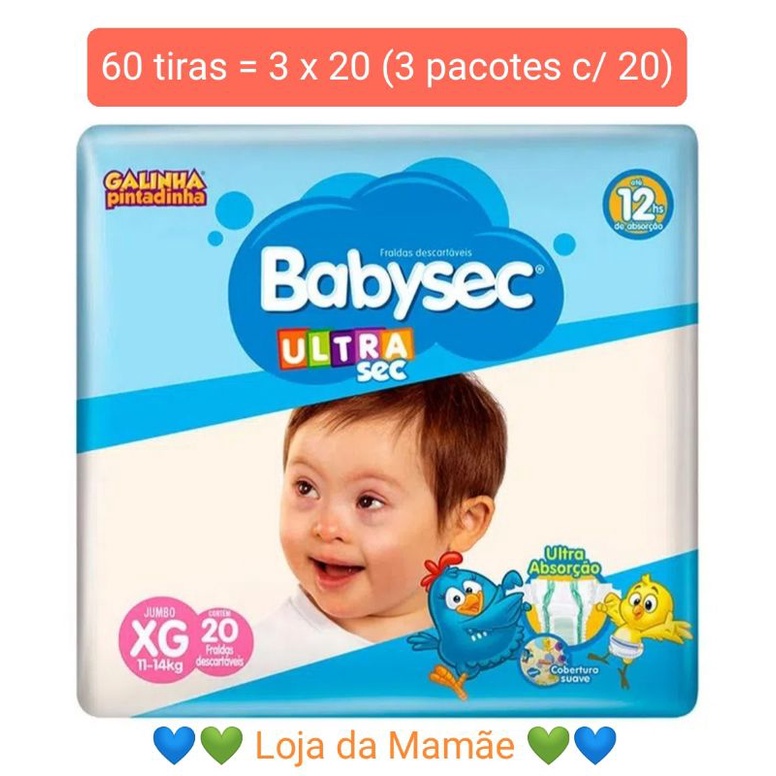 Fralda XG Babysec XG com 60 tiras (unidades) | Shopee Brasil