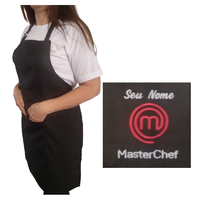 Avental Personalizado Preto Com Bordado Nome + Logo MasterChef Unissex ...