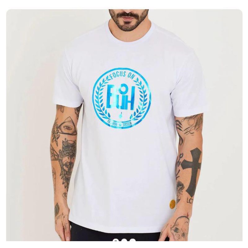 Camisetas Longline BUH (Branca) Malha30.1 Estampa em Foio (100% Algodao ...
