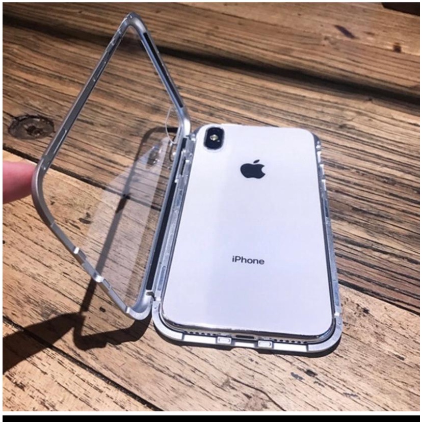 Kit Caixa Vidro Dupla Face 360 °+ pelicula 3D OU 9D Capa capinha case Magnética De Metal Para ...