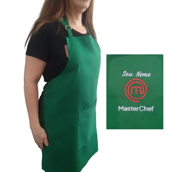Avental Personalizado Verde Com Bordado Nome + Logo MasterChef Unissex ...