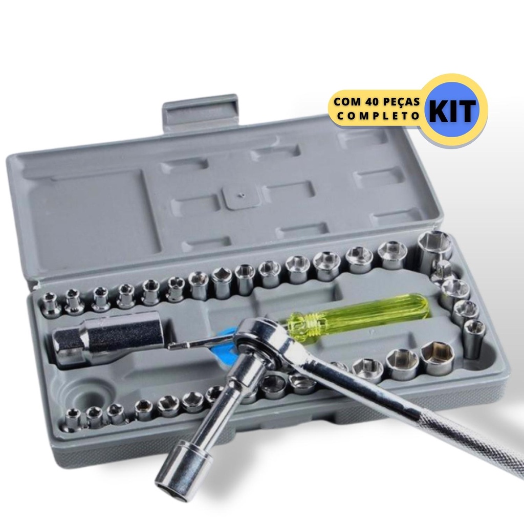 KIT 40 Jogo De Chave Catraca Canhão Cachimbo Com 40 Peças Soquetes ...