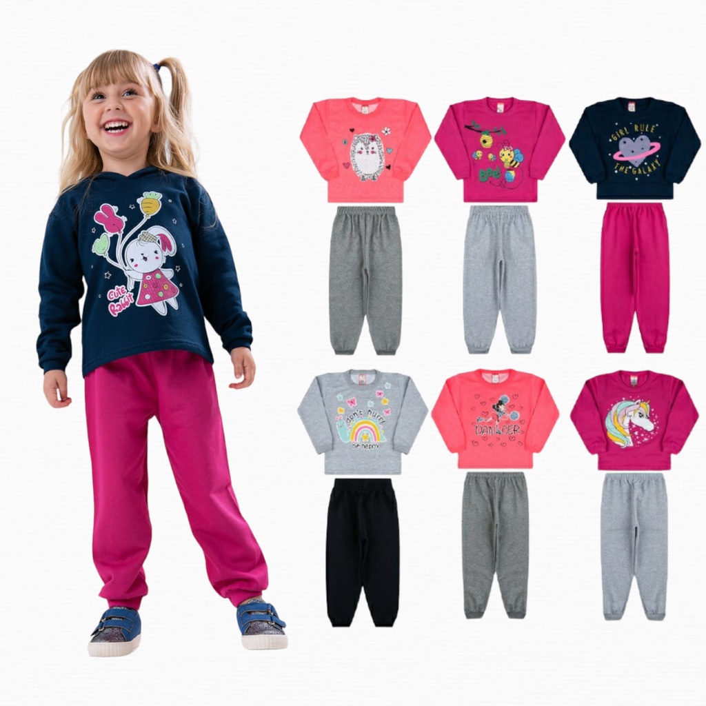 Kit 4 Peças Moletom Feminino Infantil Juvenil 1 a 16 Outono Inverno ...