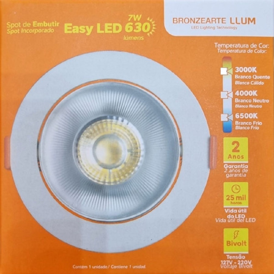 SPOT KIT 5 UND REDONDO DE EMBUTIR LED 7W 630 LUMENS 6500K BRANCO FRIO ...