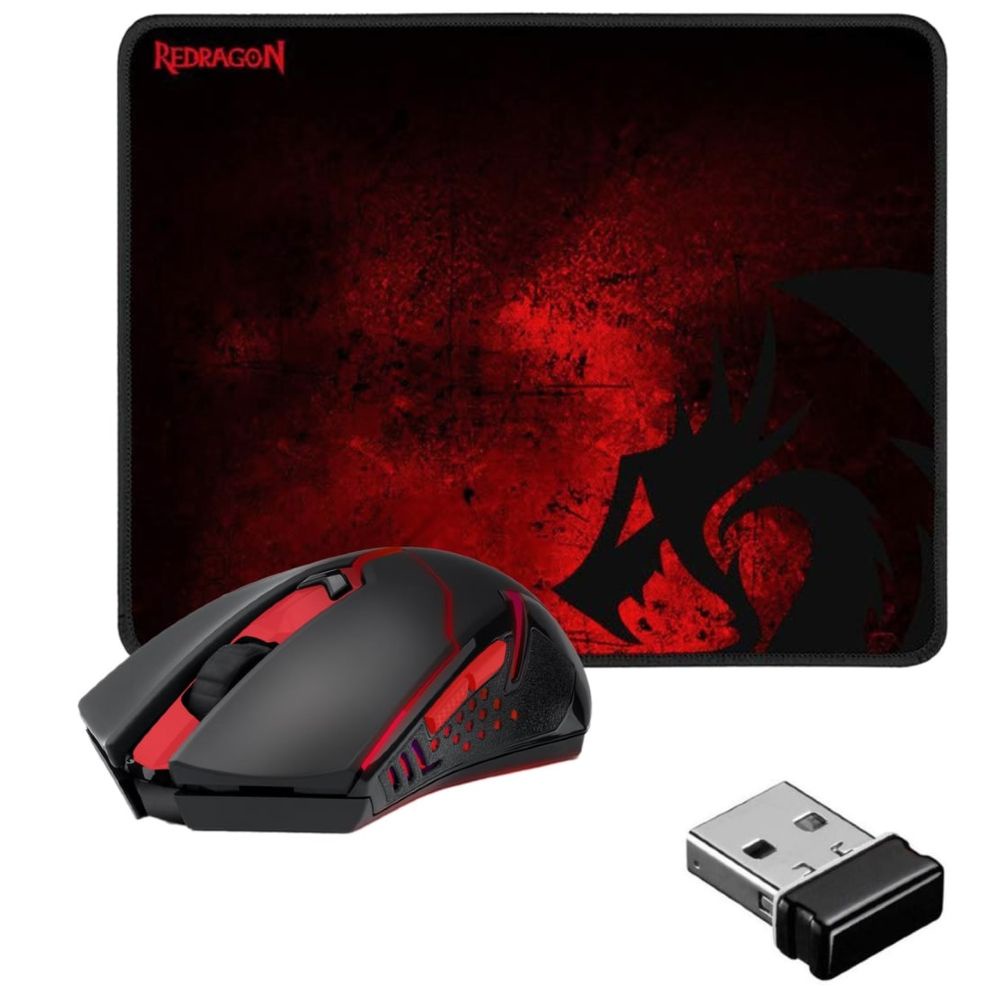 Kit Gamer Redragon Mouse Sem Fio 601 3200DPI + Mouse Pad Pisces P016 ...