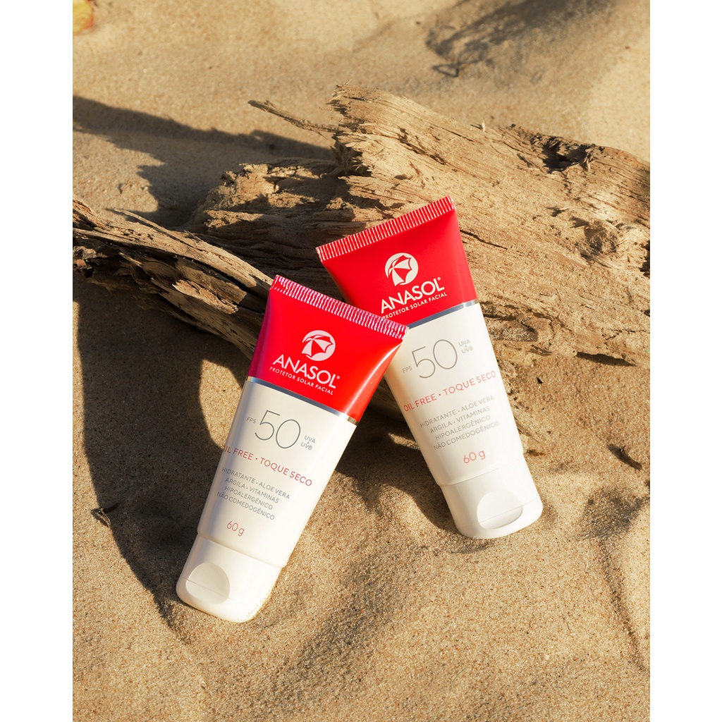 Kit 2 Anasol Protetor Solar Facial Toque Seco Oil Free FPS 50 60 g ...