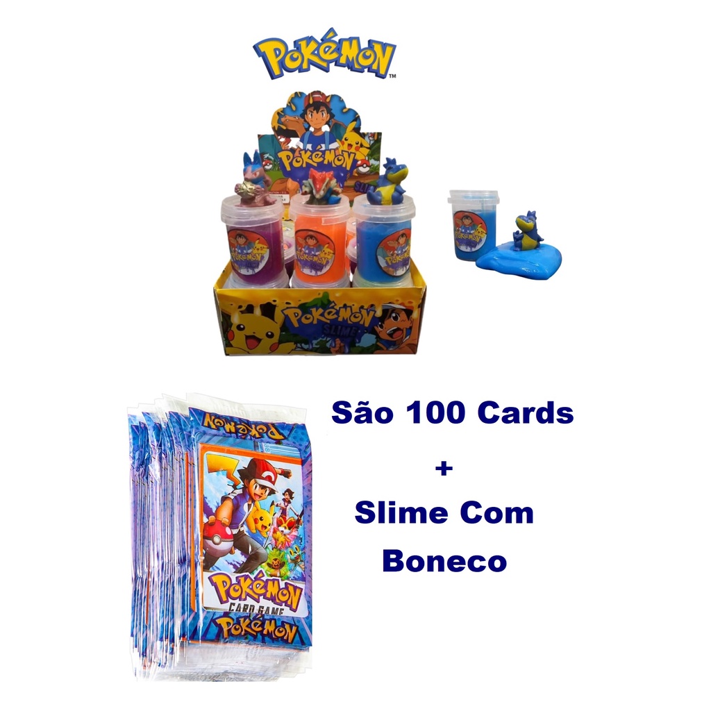 Kit Pokemon 100 Cards + Slime + Boneco Surpresa Slime em Gel com Gliter ...
