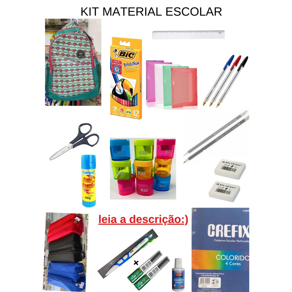 KIT MATERIAL ESCOLAR (LEIA A DESCRIÇÃO!) | Shopee Brasil