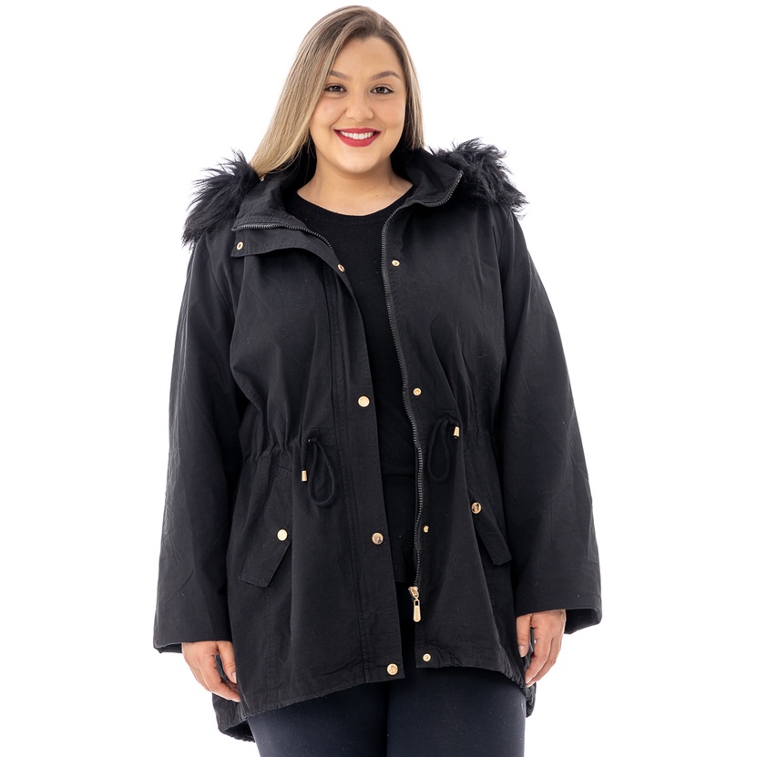 Casaco Feminino Tamanho Grande, Parka De Sarja Plus Size - Escorrega o ...