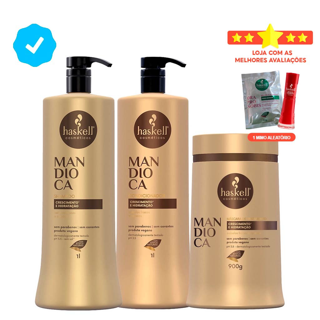 Kit Haskell Mandioca Shampoo Condicionador 1 Litro e Masc 900g | Shopee Brasil