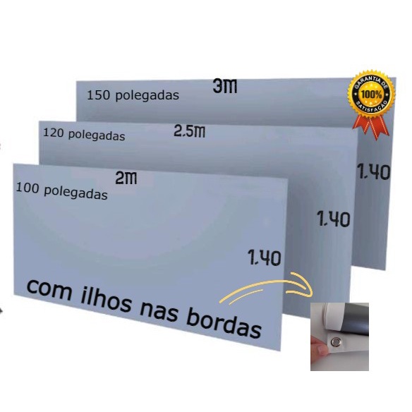 Telão Tela De Projeção Projetor Matte White 100, 120 e 150 polegadas ...