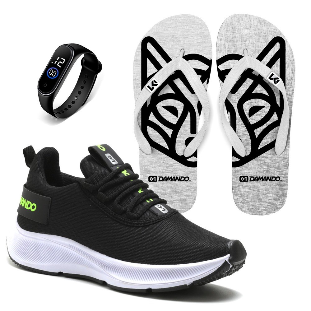 Kit Tenis Masculino Treino Academia Running Esportes + Chinelo ...