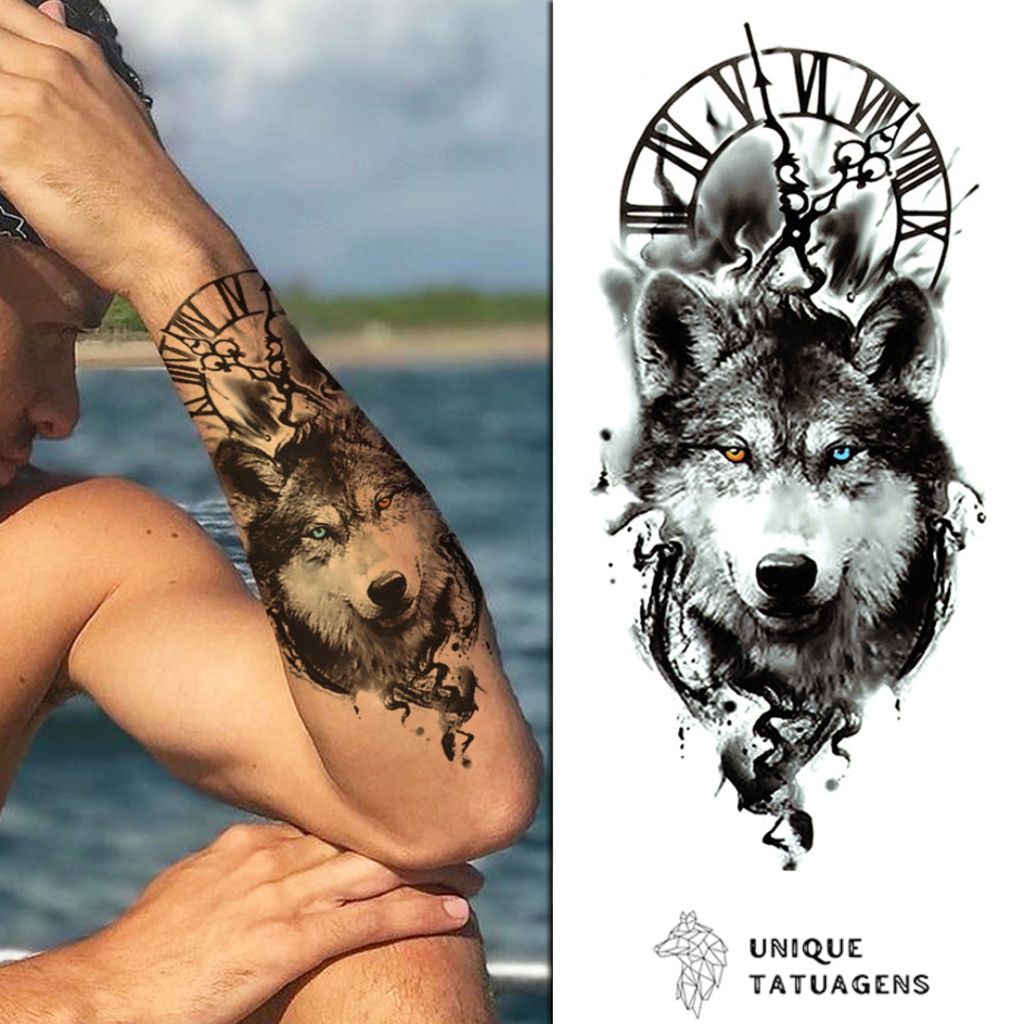Tatuagem Fake - Lobo Relogio Romano - Masculina e Feminina | Shopee Brasil