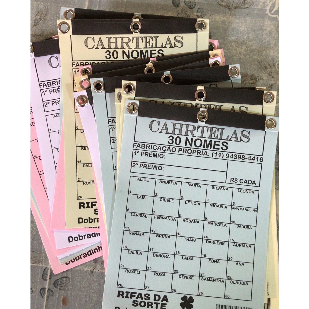 CARTELA DE RIFA 30 NOMES 2 PRÊMIOS PCT COM 10 UNIDADES | Shopee Brasil