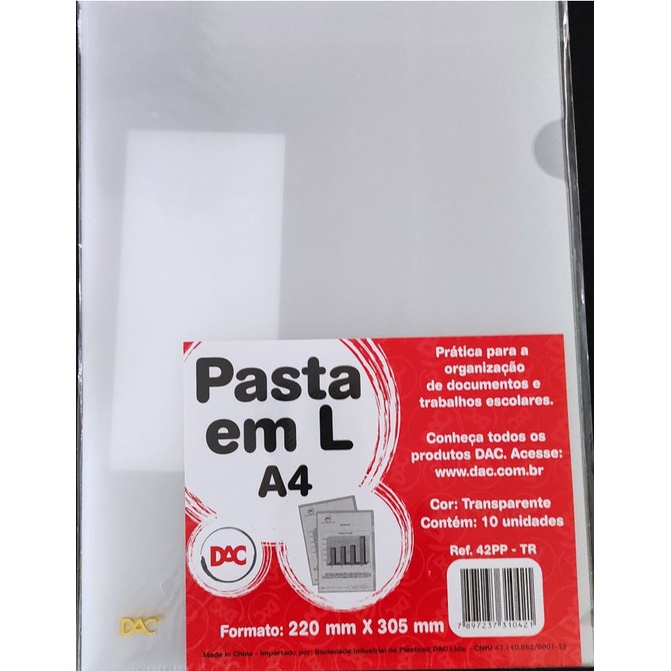 Pasta L - Pasta Plástica Tipo L Cristal A4 C/10 unidades DAC | Shopee ...