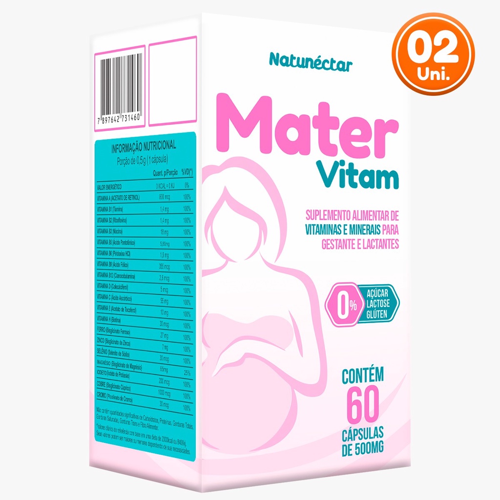 KIT Combo 2 Mater Vitam 60 cápsulas Vitamina Gestante Lactante Mamãe ...