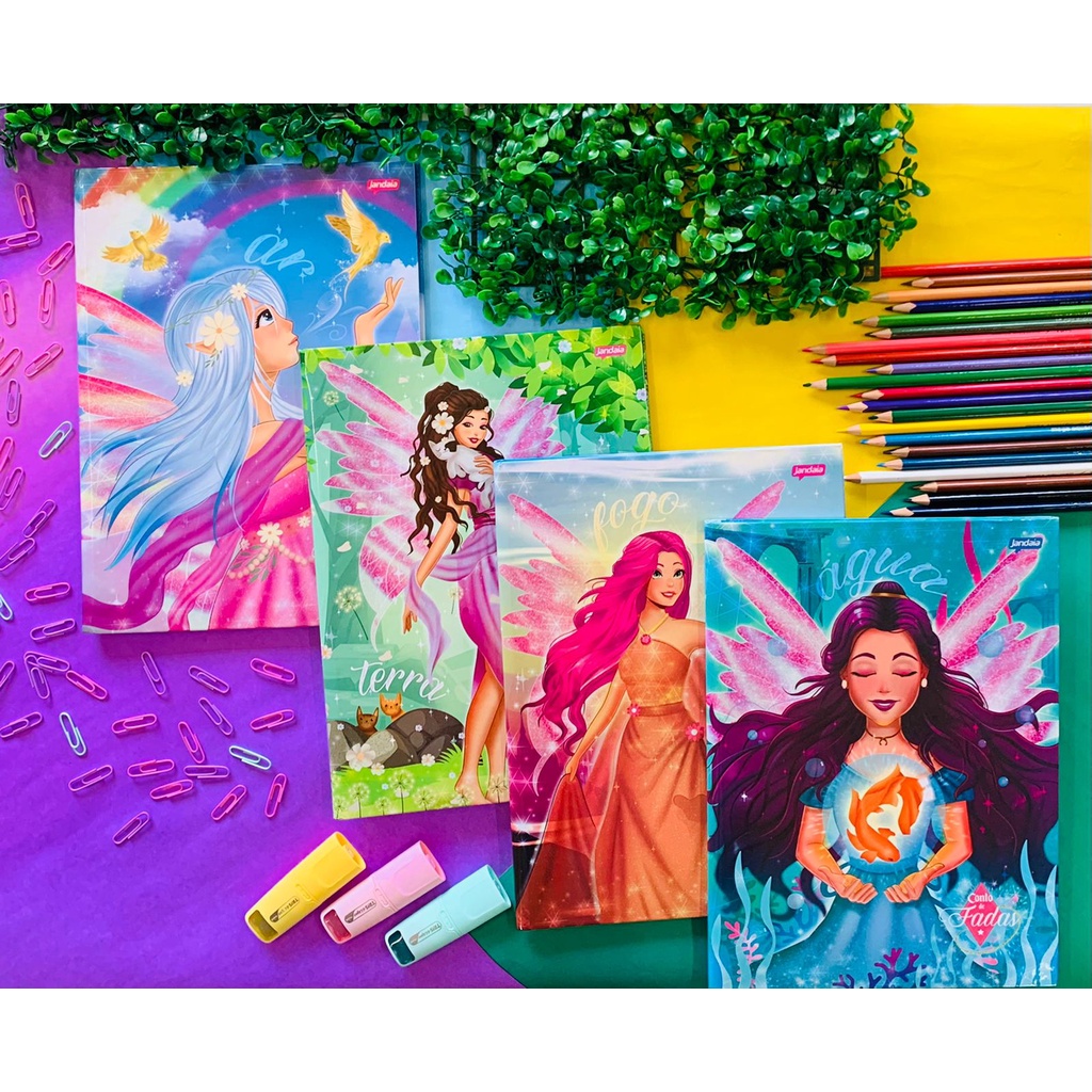 KIT 4 CADERNO CAPA DURA BROCHURAO 80 FOLHAS CONTO DE FADA JANDAIA ...