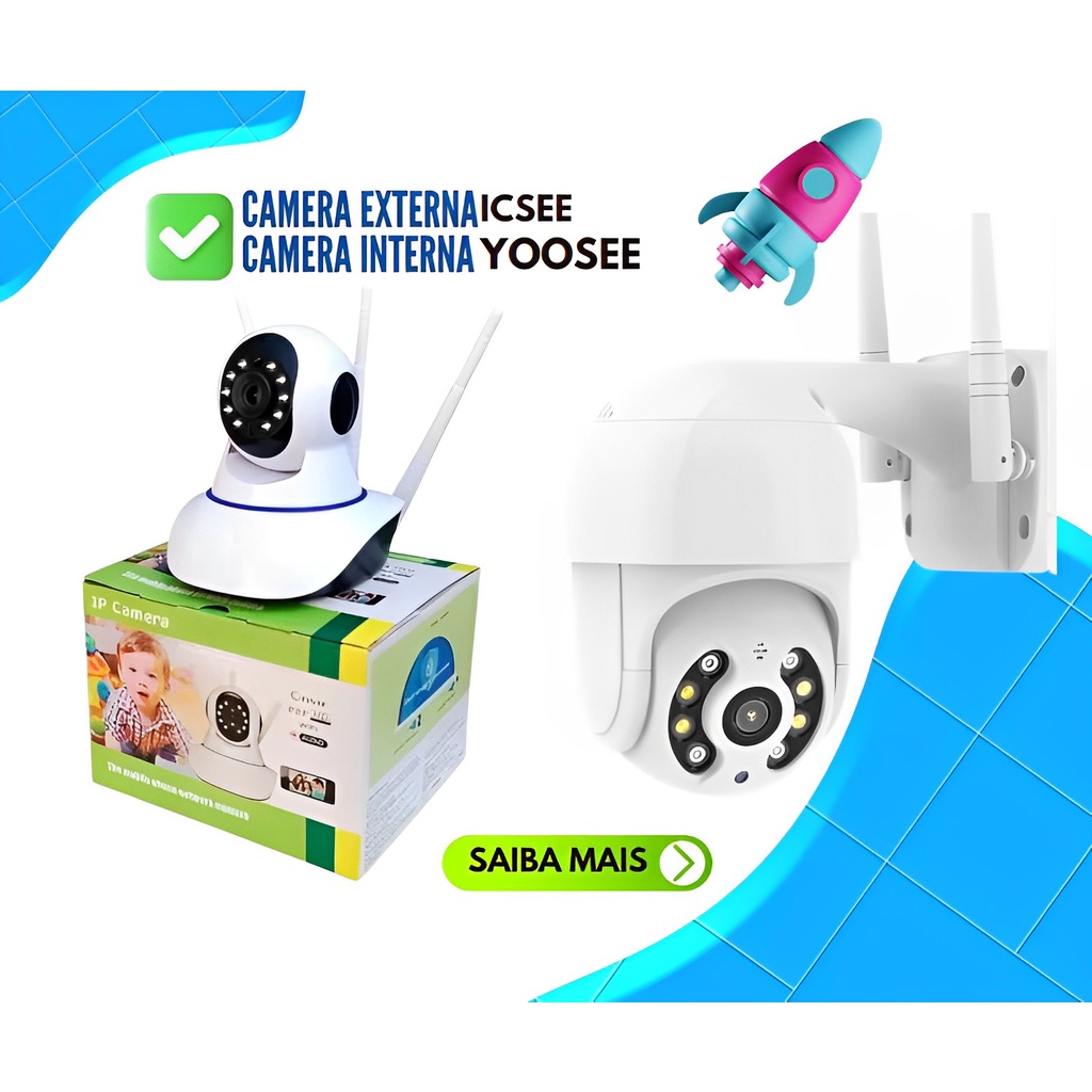 Kit 2 câmeras Yoosee Externa e Interna 3 antenas | Shopee Brasil