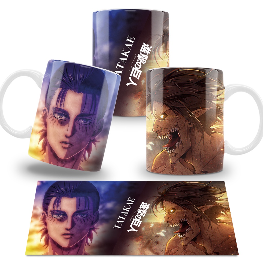 Caneca Personalizada Branca Attack on Titan Shingeki No Kyojin Eren ...