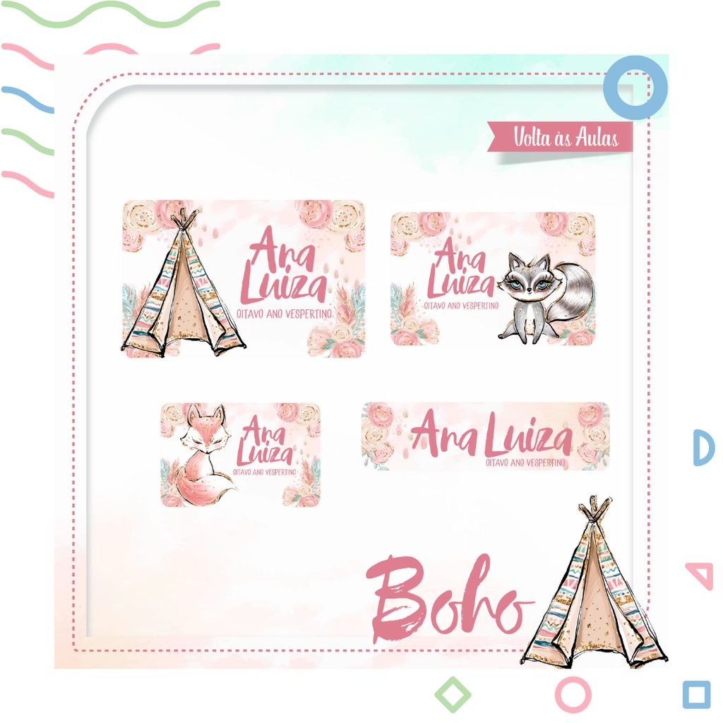 113 etiquetas escolares BOHO | Shopee Brasil