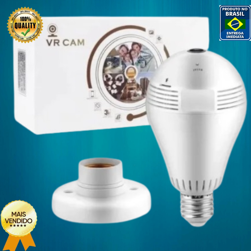 Câmera Wifi Infravermelho Visão Noturna IP Lâmpada Led 360 VR-C9-C VR Cam Panorâmica Espiã ...