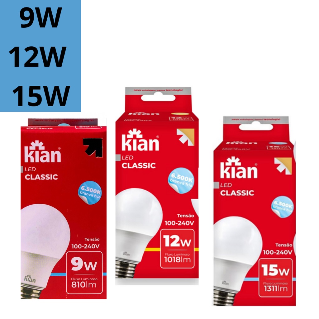 Lampada LED 9W 12W 15W Luz Branca Fria 6500k Economica | Shopee Brasil