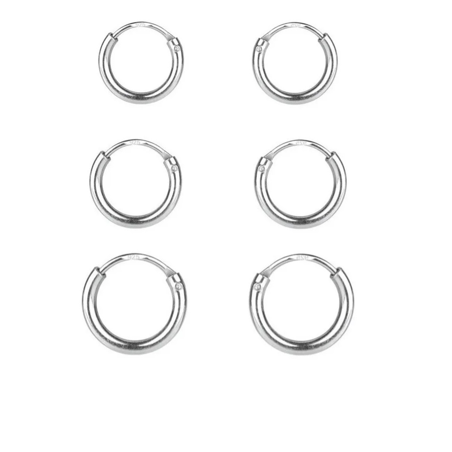 Kit Trio Brinco Argola Redonda Prata 925 Legítima 12mm 10mm 8mm | Shopee Brasil