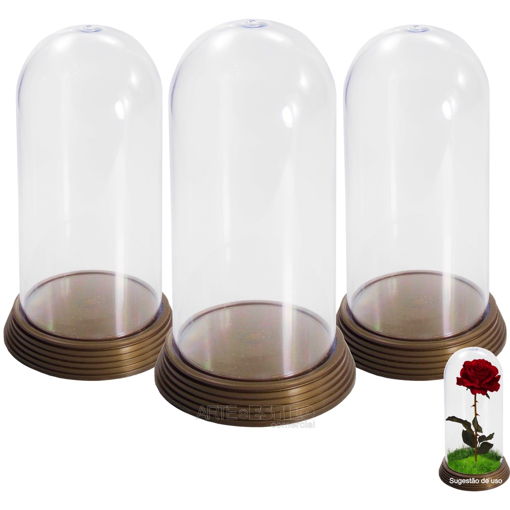 5 Redomas De Acrílico Cupula Base Dourada Grande M 15 Cm | Shopee Brasil