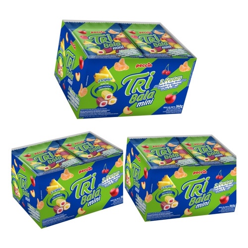 Bala Tri Bala Mini 2 Frutas-kit 3 Caixas C/12x30g- Peccin | Shopee Brasil