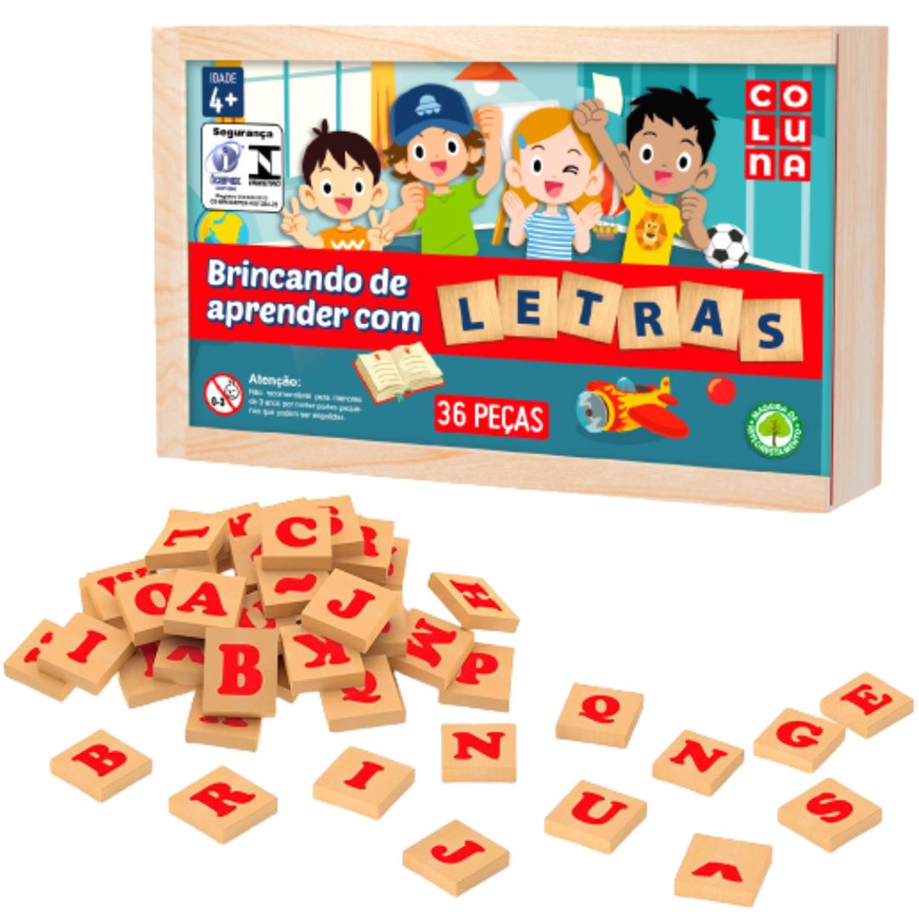 Jogo Educativo Letras em Madeira 36 Peças - Aprendendo Vogais e ...