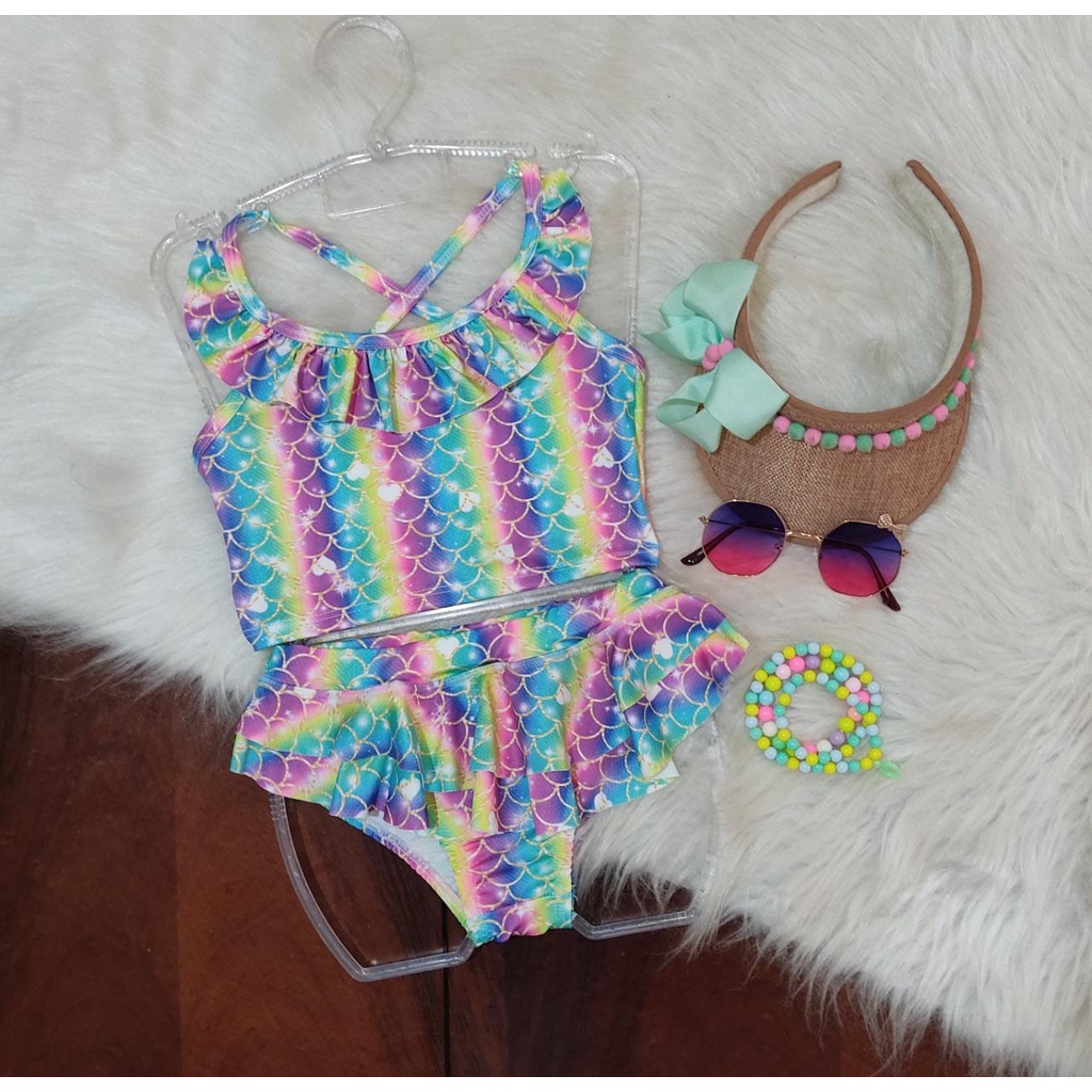 Biquini Infantil com babado moda praia Tamanho 2 ao 10 mini diva ...