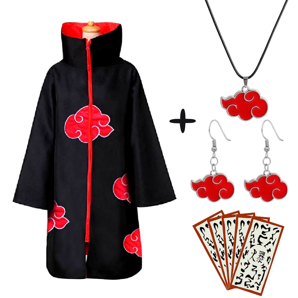 Kit Manto Da Akatsuki + Par De Brinco + Colar + Papel bomba Anime ...