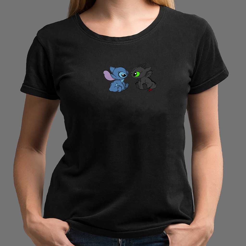 Camiseta Feminina t-shirt banguela e lilo stitch de algoao blusa preta ...