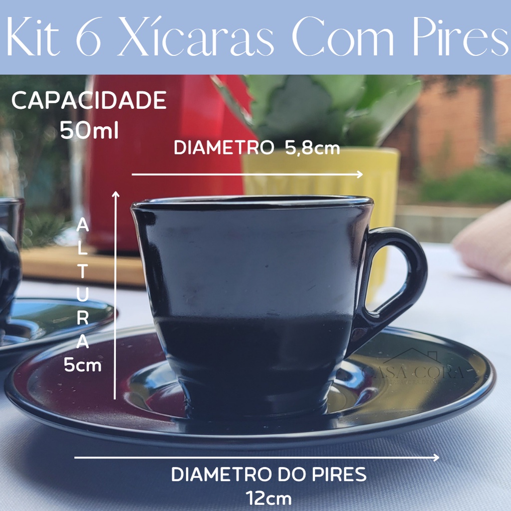 Conjunto de Xícaras Com Pires 6un ou 12un Preta Acrilica 50ml Jogo de ...