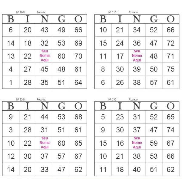 Cartela de Bingo Personalizada (1 Bloco modelo 4x1 com 100 folhas) | Shopee Brasil