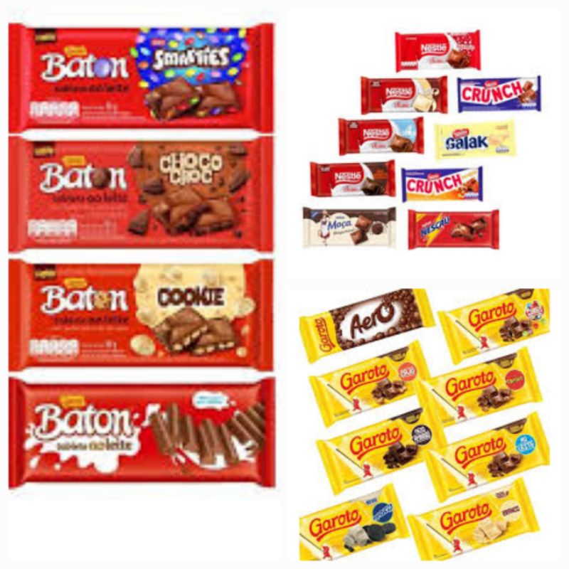 Barra de Chocolate Garoto/Nestlé/Baton 80g 1 unidade Sortidos | Shopee Brasil