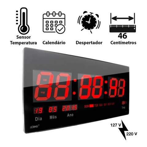 Relógio D Parede Led Digital Grande Academia Recepção Bivolt P Hospital ...