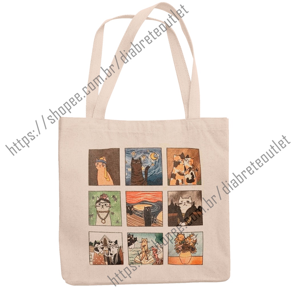 Sacola Ecobag Bolsa Ecobag 38X40 Algodão Cru Art Cats Gatos | Shopee Brasil