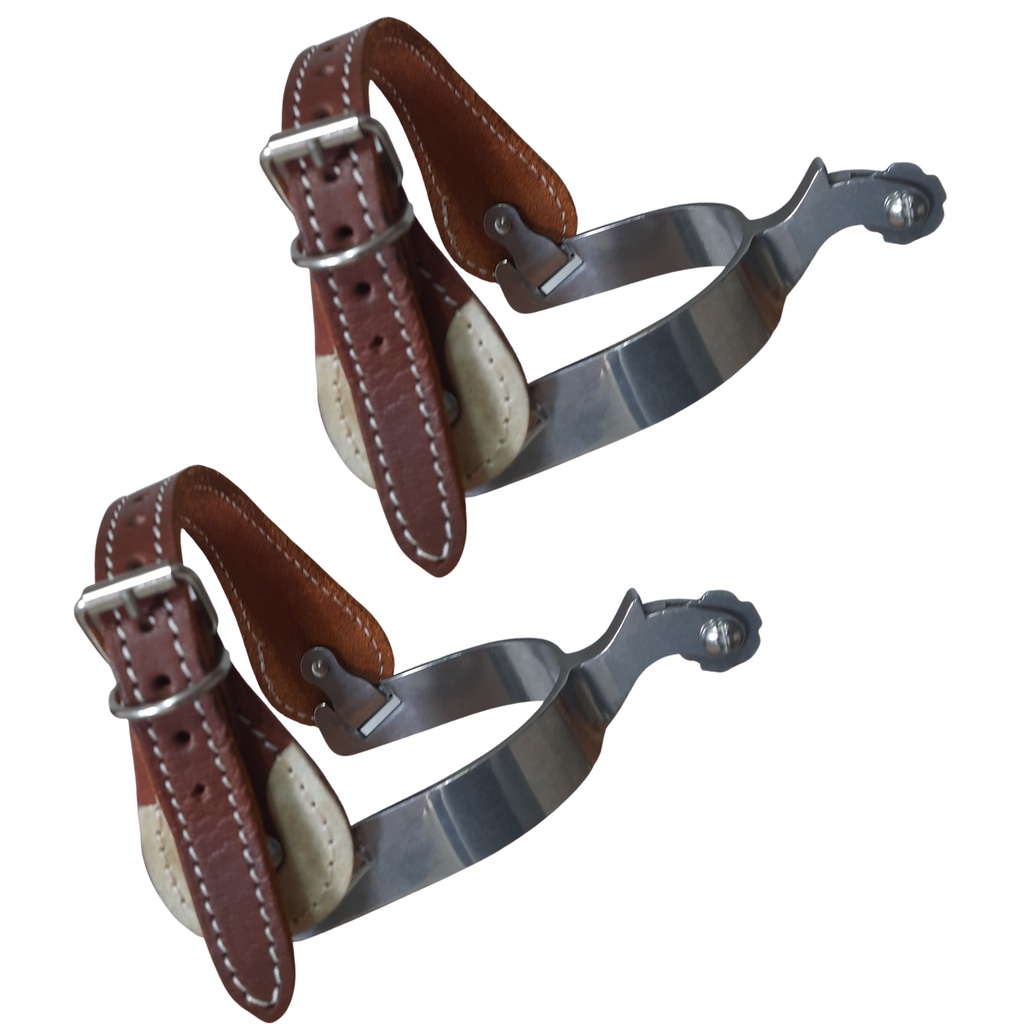 Espora inox leve topete com correias de couro | Shopee Brasil