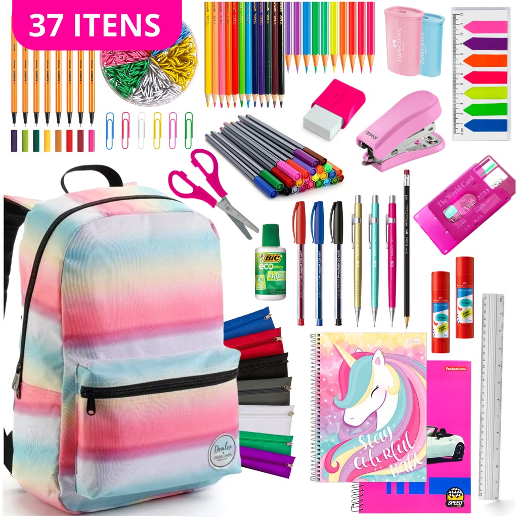 Kit Material Escolar Menina Completo Mochila Feminina Escolar Material ...