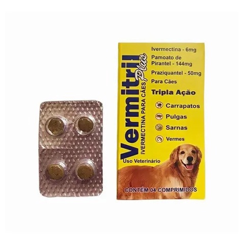 Vermitril Plus - Antipulgas, Carrapatos, Vermes, Sarnas 4 Comprimidos ...