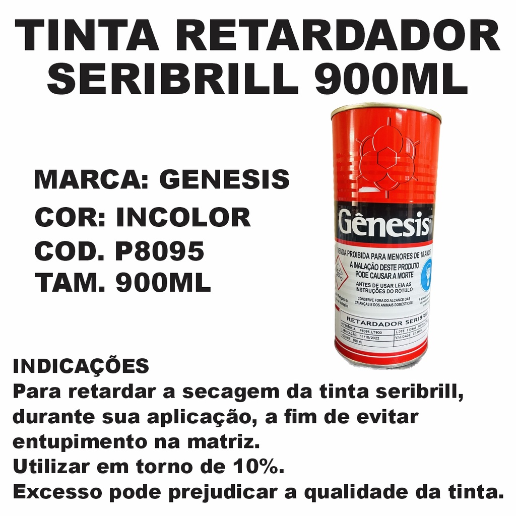 TINTA SERIBRILL RETARDADOR E SOLVENTE 900ML - GENESIS | Shopee Brasil