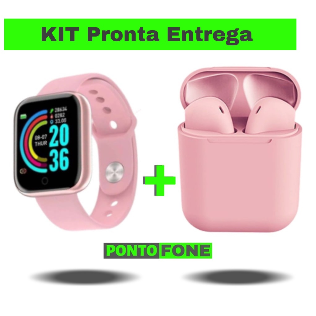 SmartWatch D20 Y68 + Fone Sem Fio Bluetooth i12 Kit Relógio e Fone de ...