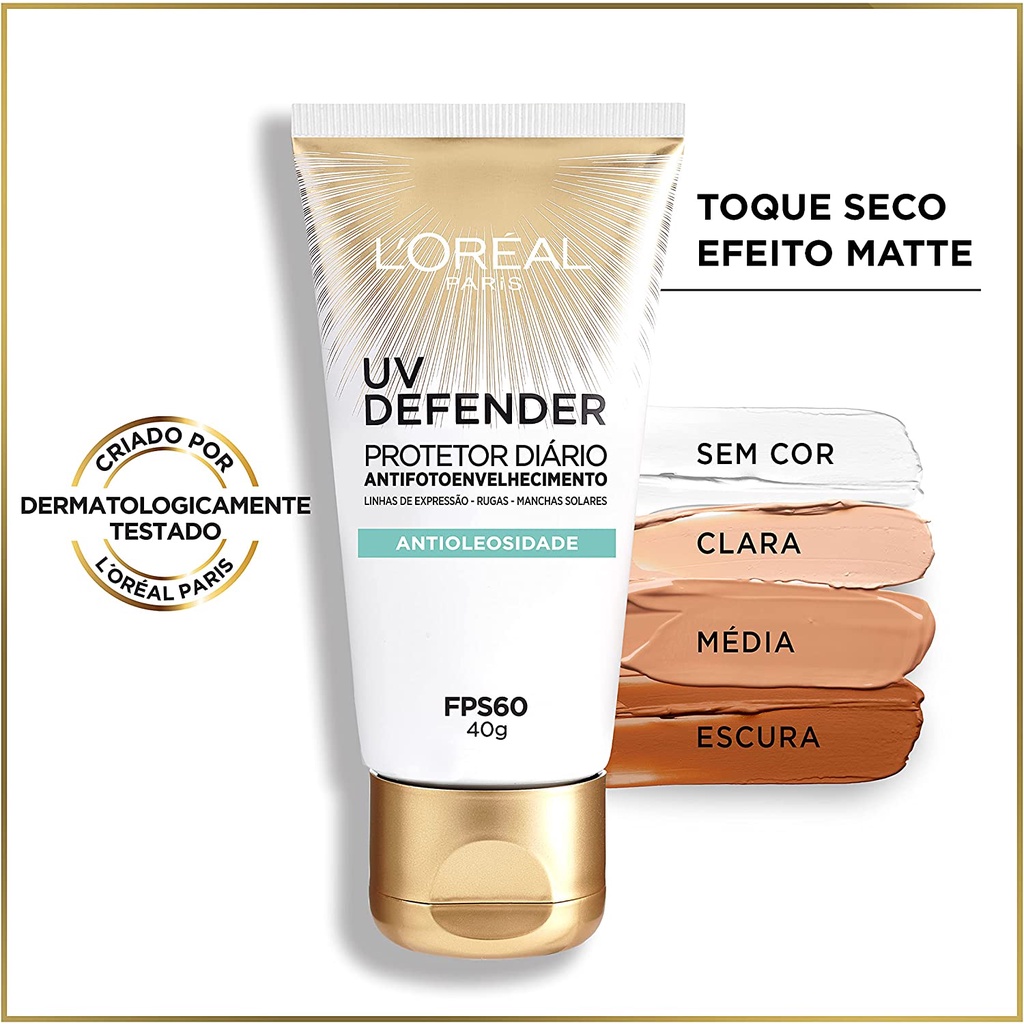 Protetor Solar Facial L'oréal Paris Uv Defender Antioleosidade Fps 60, 40g | Shopee Brasil