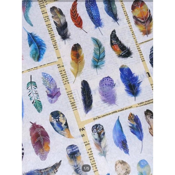 01 Cartela de Adesivo Penas Coloridas para Scrapbook e Bullet Journal ...